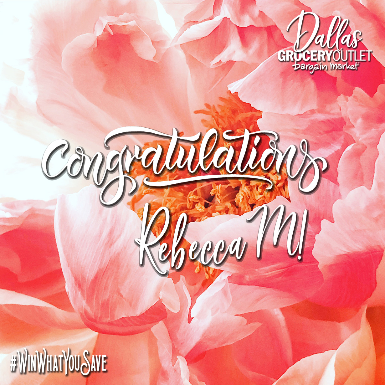 Congratulations Rebecca! - Dallas Grocery Outlet | #ShopDallasGOLocal